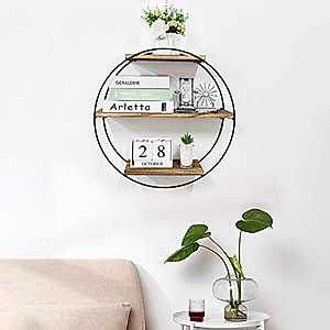Befayoo Floating Shelves for Wall, Rustic Wood Geometric Style Decor Shelf for Bathroom Bedroom Living Room Kitchen Office (Round, Natural)