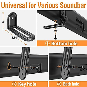 ELIVED Soundbar Mount Bracket Mounting Above or Under TV Tool-Free Knob Adjustable with Detachable Extension Arms, Universal TV Mounting Hardware Kit Includes M4 M5 M6 M8 Screws
