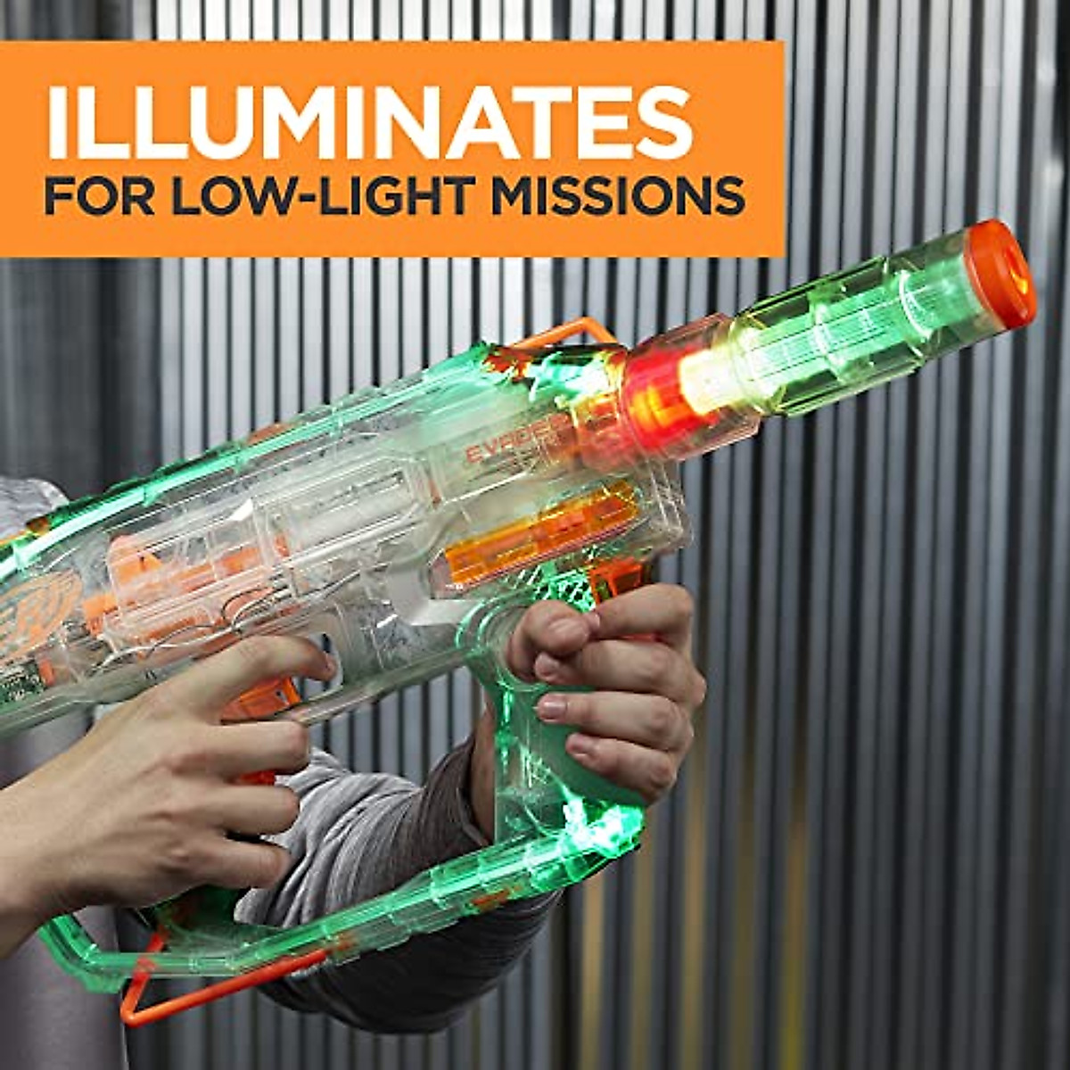 Nerf Modulus Ghost Ops Evader Motorized Blaster - Light-Up See-Through Blaster and Barrel Extension, Includes 12 Official Elite Darts (Amazon Exclusive)