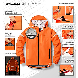TSLA Men's Cycling Waterproof Jacket, Reflective Hoodie Windbreaker, Packable Bike Rain Jackets with Back Pocket, Cycling Neon Yellow, X-Large
