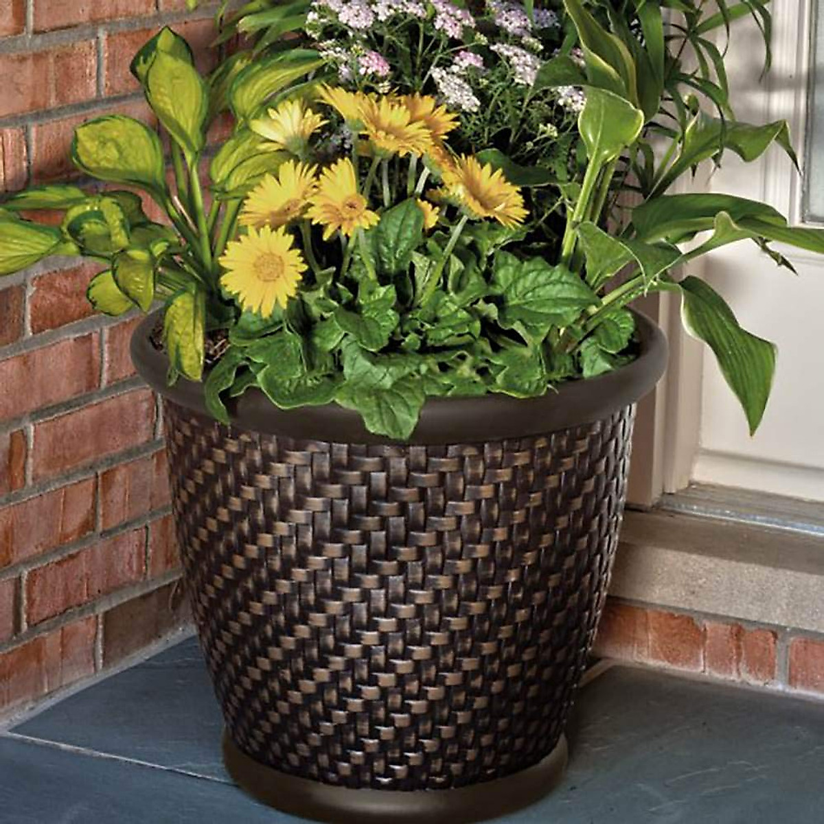 Suncast 1807J4 TRV174255 18" x 16.5" Resin Planter-Lightweight Contemporary Flower Po, Dark Brown