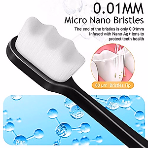 VEGOLS Adult Extra Soft Toothbrush with 20000 Soft Bristles, (Pack of 6) Micro Nano Manual Toothbrushes for Protect Sensitive Gums, Black/White