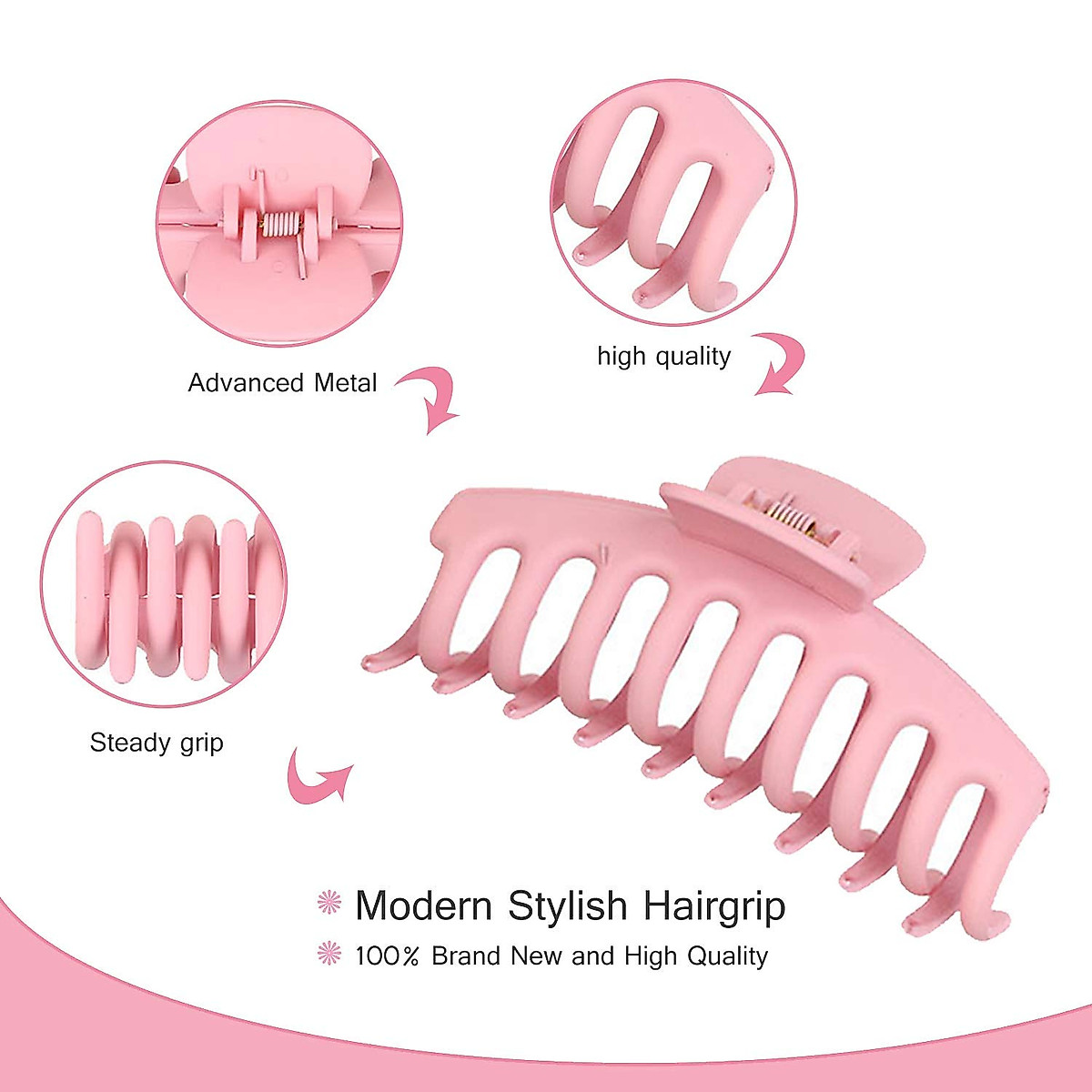 4 pcs Large Hair Claw Clips for Thick Hair - Matte Plastic Butterfly Hair Clips Strong Hold for Women and Girls French Curly Hair (Pink+Rose)