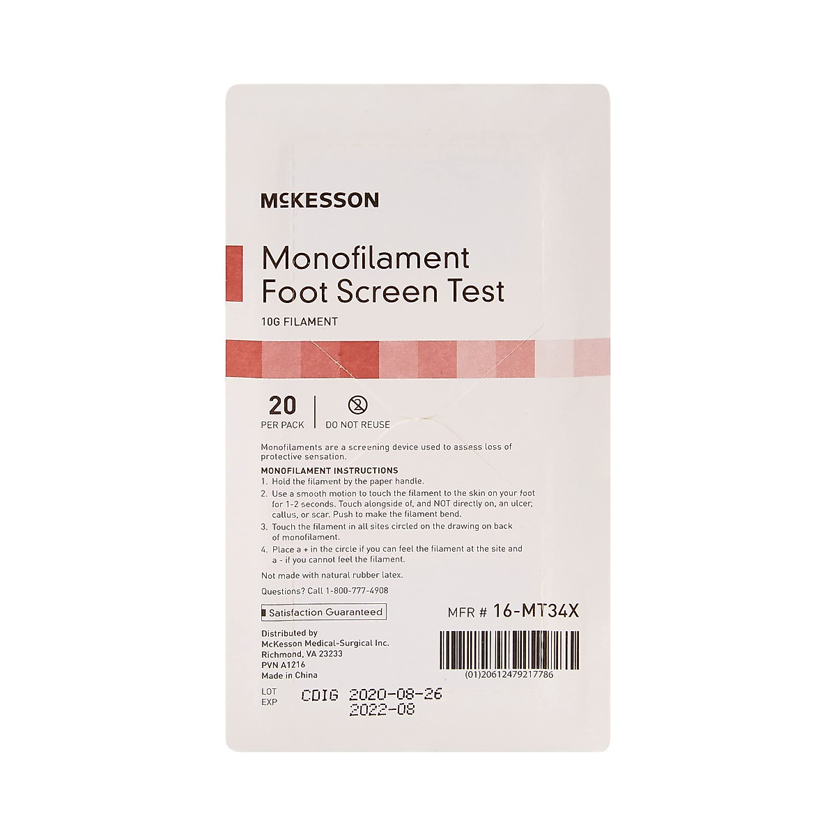 McKesson Monofilament Foot Screen Test, Neuropathy Screening Test Diabetic, 10 g, 20 Count