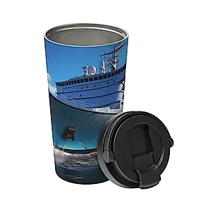 GTKSYNVE Reusable Coffee Mug with Lid and Handle, Ocean Ferry Boat Tumbler for Hot & Cold Drinks 16oz Stainless Steel Insulated Coffee Tumblers Double Wall Vacuum Thermal Cup