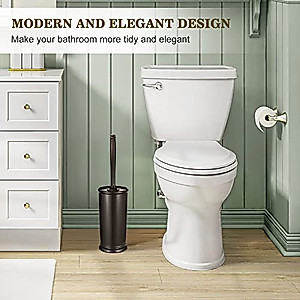 Toilet Bowl Brush Holder Set: Bathroom Deep Cleaning Toilet Scrubber Rim Cleaner with Caddy for Restroom Rv - Hidden Modern Elegant Toilet Clean Decorative Accessories - Bronze