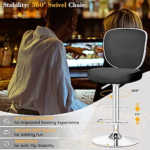 Razzor Bar Stools Adjustable Counter Height Chairs with Back Swivel Modern Kitchen Island Stool Upholstered Armless Tall Mesh Barstool Set of 1 Dining Chair