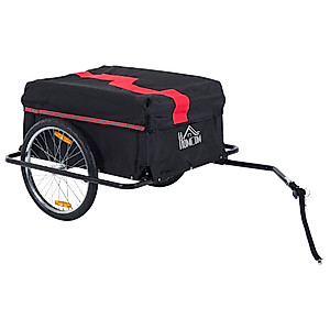 Aosom Bicycle Cargo Trailer, Two-Wheel Bike Luggage Wagon Trailer with Removable Cover, Fits 22"-28" Bicycle Wheels, Red