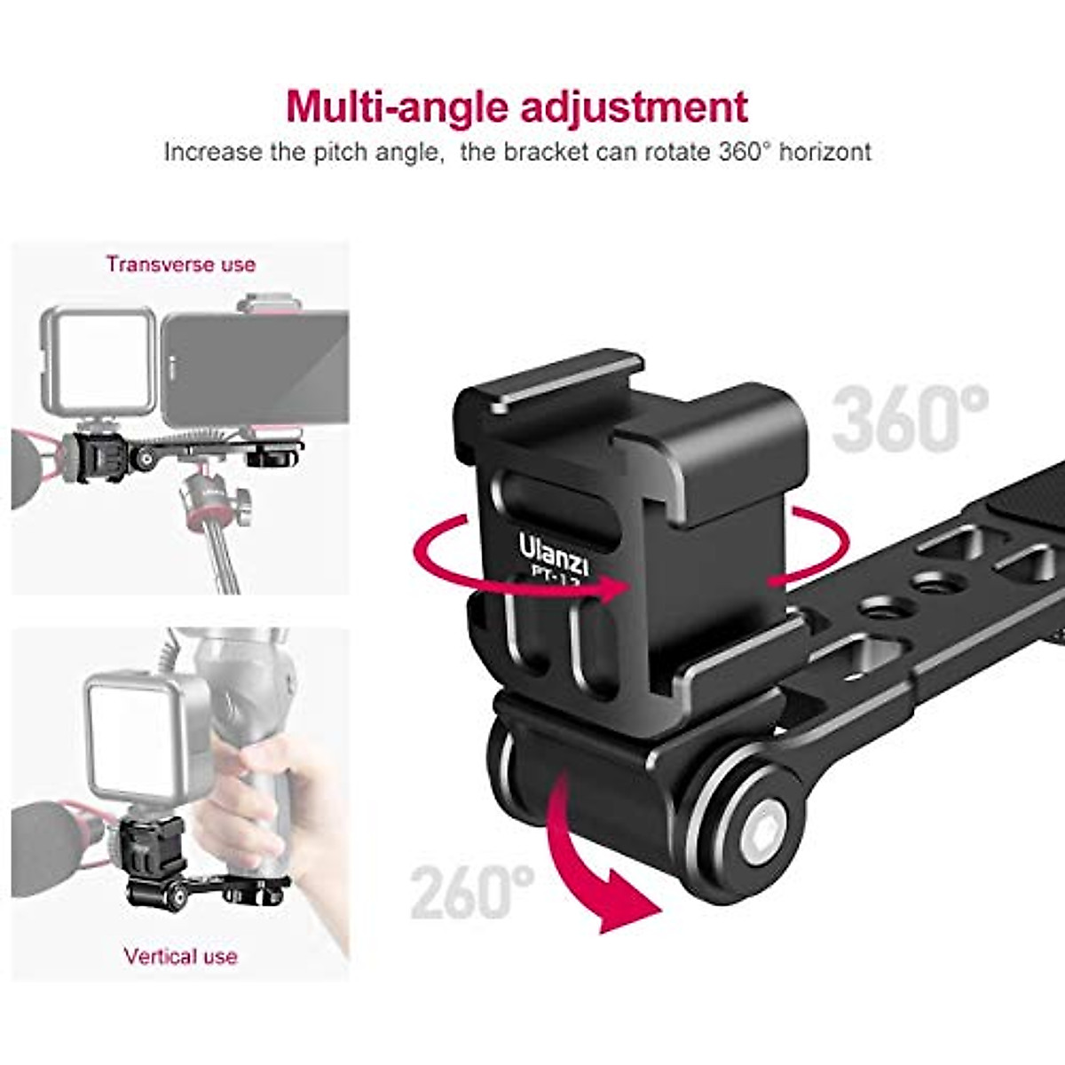Osmo Mobile 4 Mount, PT-13 Camera Bracket Tripod Cold Shoe Mount for Mic Light Stand Compatible with DJI Osmo Mobile 3 4 Zhiyun Smooth 4 q q2 Moza Mini s Hohem isteady Gimbals Stabilizer