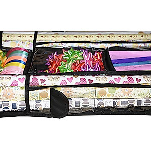 Freegrace Double Sided Hanging Gift Wrap Organizer | Large 16" x 41" Wrapping Paper Rolls Storage Bag | Tearproof & Space Saving Closet Gift Bag Organization Solution (Black)