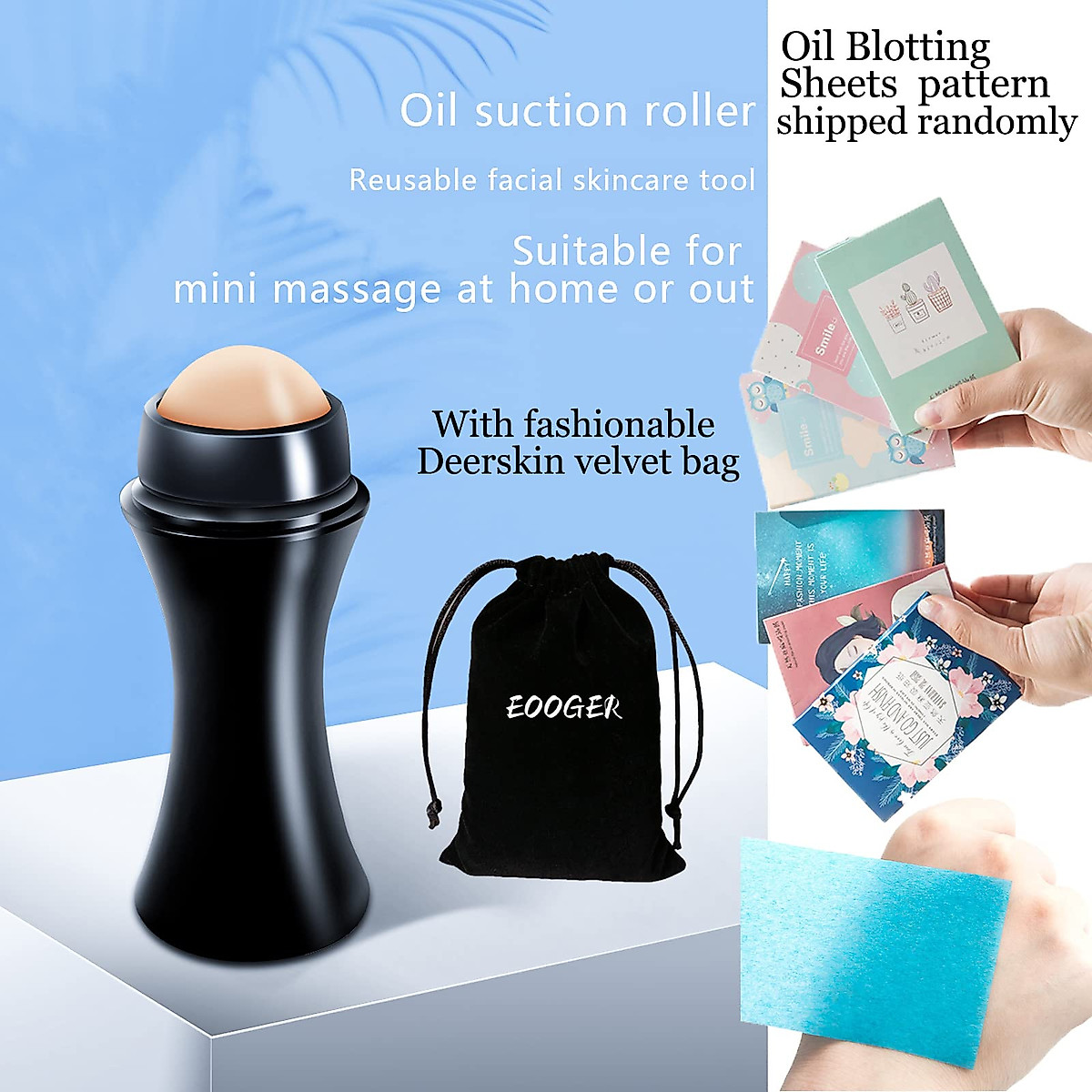 Oil-Absorbing Volcanic Face Roller, Reusable Face Roller Skin Care Facial Skin Care Tools, Oil Control Face Roller Stone, Suitable For Female Girls Makeup Massage Beauty Accessories(Black Set)