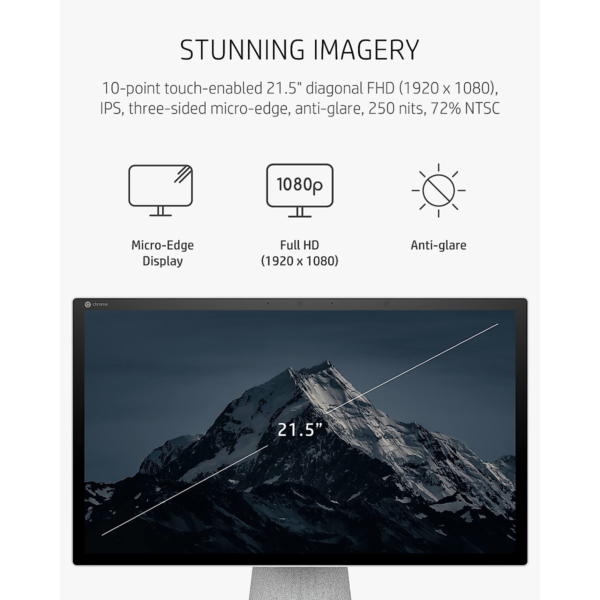 HP Chromebase 21.5" All-in-One Desktop, Intel Pentium Gold 6405U Processor, 4 GB RAM, 64 GB Storage, Rotating Full HD IPS Touchscreen, Chrome OS, Bluetooth Keyboard and Mouse Combo (22-aa0012, 2021)
