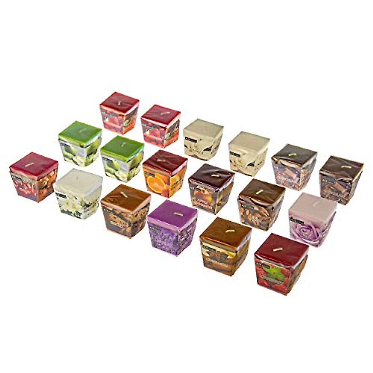 All2shop Scented Votive Candles Short Set of 18 Assorted Healing Candles for Relaxation & Aromatherapy- Long Burning at Least 20hrs Each 360hrs Total