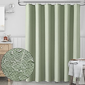 GERGELLA Sage Green Shower Curtain - Waffle Heavy Duty Fabric Shower Curtains for Bathroom, Showers, Hotel Spa Luxury Weighted Polyester Cloth Bath Curtain Set with 12 Hooks，72Wx72H,Green