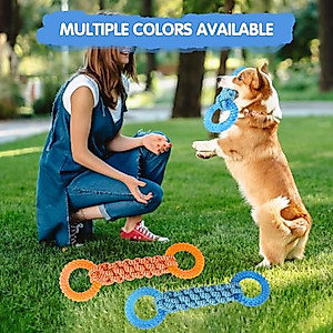 COMFPET Interactive Dog Toy Tug-of-war Toy, Dental Cleaning Chew Toys for Boredom, Outdoor Toy for Small Medium Large Dogs(Blue Rings)