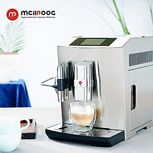 Mcilpoog WS-S7 Fully Automatic Espresso Coffee Machine, Silver Full Metal, Super Automatic Espresso Machine with Milk, Americano, Latte, Cappuccino, Hot Water