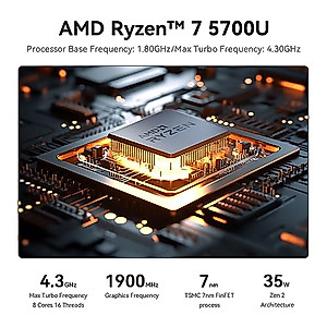 Beelink Mini PC, AMD Ryzen 7 5700U (8C/16T, up to 4.3GHz), 16GB DDR4 RAM 500GB M.2 PCIe3.0 SSD, SER5 Pro Mini Desktop Computer Support 4K@60Hz Triple Display/WiFi 6/BT5.2/USB3.2/Gaming/Office/Home