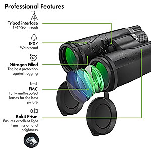 12x42 HD Binoculars for Adults with Upgraded Phone Adapter & Foldable Tripod, High Power Binoculars with Super Bright and Large View,Waterproof Lightweight Binoculars for Bird Watching Hunting Travel