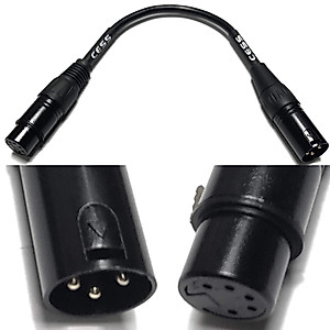 CESS-008 XLR3M to XLR5F DMX512 Adapter Cable - 3 Pin Male XLR to 5 Pin Female XLR DMX Turnaround, 6 Inches - 2 Pack