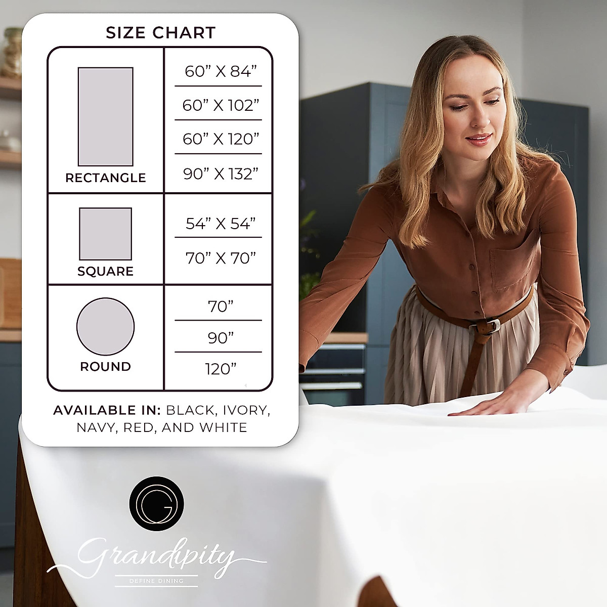 Grandipity Rectangle Tablecloth (White Tablecloths 60" x 102") - Polyester Tablecloth - Stain & Wrinkle Resistant Washable Polyester Tablecloths Decorative Cloth Table Cover (1 Pack)