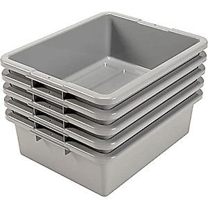 Gray Plastic Bus Tub (PACK OF 5) Commercial Tote Box Cross Stack Nest Utility Tote Tub/BUD Box W/O Lid, 21.5” L x 17” W x 7” H, Food Service, Airport, Cafeteria, Seafood, Vegetables, Transporting
