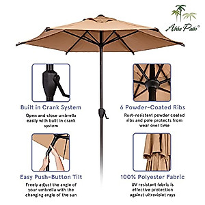 Abba Patio 7.5ft Patio Umbrella Market Outdoor Table Umbrella with Push Button Tilt and Crank, 6 Ribs, UV Protection, Tan