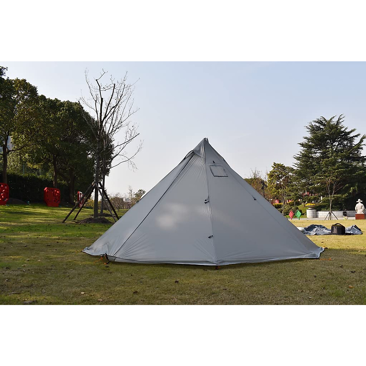 4 Person Tent Ultralight 15D Nylon Teepee Hot Tent with Fire Retardant Stove Jack for Flue Pipes with 2 Doors Snow Skirt
