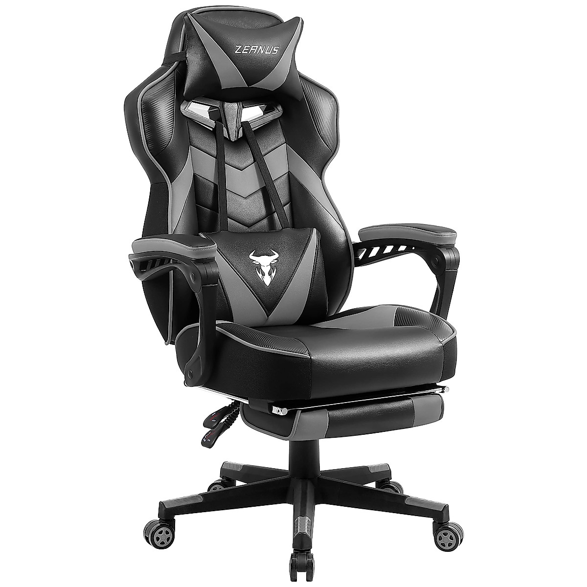 Zeanus Gaming Chairs for Adults Ergonomic Computer Chair with Footrest Gamer Chair with Massage Recliner PC Gaming Chair Home Office Desk Chair Big and Tall Racing Chair Lumbar Support Grey