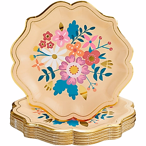 BLUE PANDA Vintage Floral Paper Plates with Scalloped Edge (9 Inches) - 24 Pack Party Plates for Mexican Fiestas, Spring Tea, or Floral Tea Party