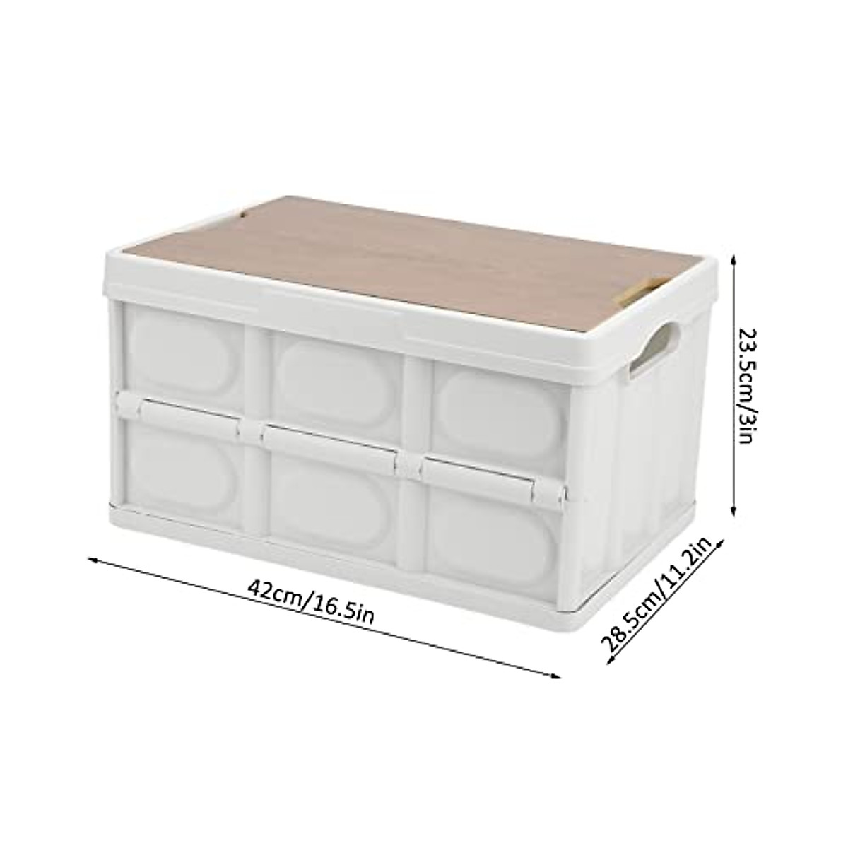 Alomejor 30L Storage Box Crate with Lid Folding Storage Box with Wooden Cover Panel for Home Outdoor(White)