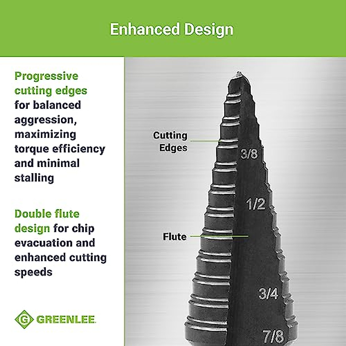 Greenlee GSB04 7/8" Step Bit (#4) Metal Cutter with Patented Split-Step Design, 7/8" Metal Cutting Tool for 1/2" Drill Chucks