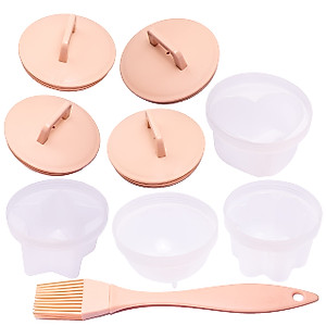 Egg poacher cups - microwave egg poacher - stovetop hard boiled egg mold – soft boiled egg holder - jello cups with lids – pink set of 4 + oil brush