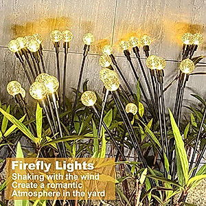 Solar Garden Lights, 4 Pack 8LED New Upgraded Solar Firefly Glass Ball Swaying Lights Outdoor Waterproof, 2 Modes Solar Outdoor Lights Garden Decorative Light Yard Patio Pathway Decoration, Warm White