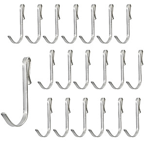 AUXBC 20Pcs J Shaped Hook Stainless Steel Hanger Hooks Clip-on Hook Wire Rack Hook Hanging Sink Grid Hook Shelf Hooks for Kitchen Bedroom Office, Silver