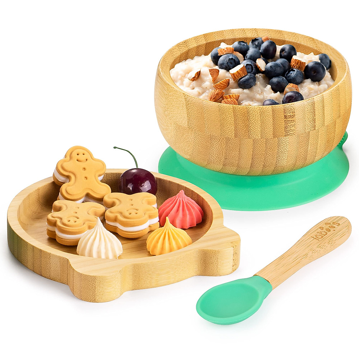 Suction Bowl with Lid and Spoon for Babies and Toddlers,Stay Put Feeding Bowl,Natural Bamboo Wood for Easy Clean Tableware, Perfect for Babies’ weaning Journey | Set of 3