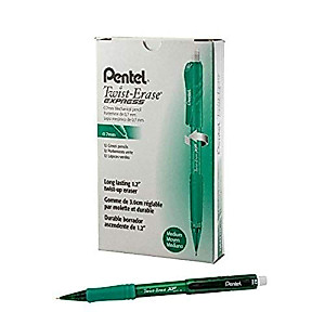 Pentel Twist-Erase EXPRESS Mechanical Pencil (0.7mm) Green Barrel, 12 pack (QE417D)