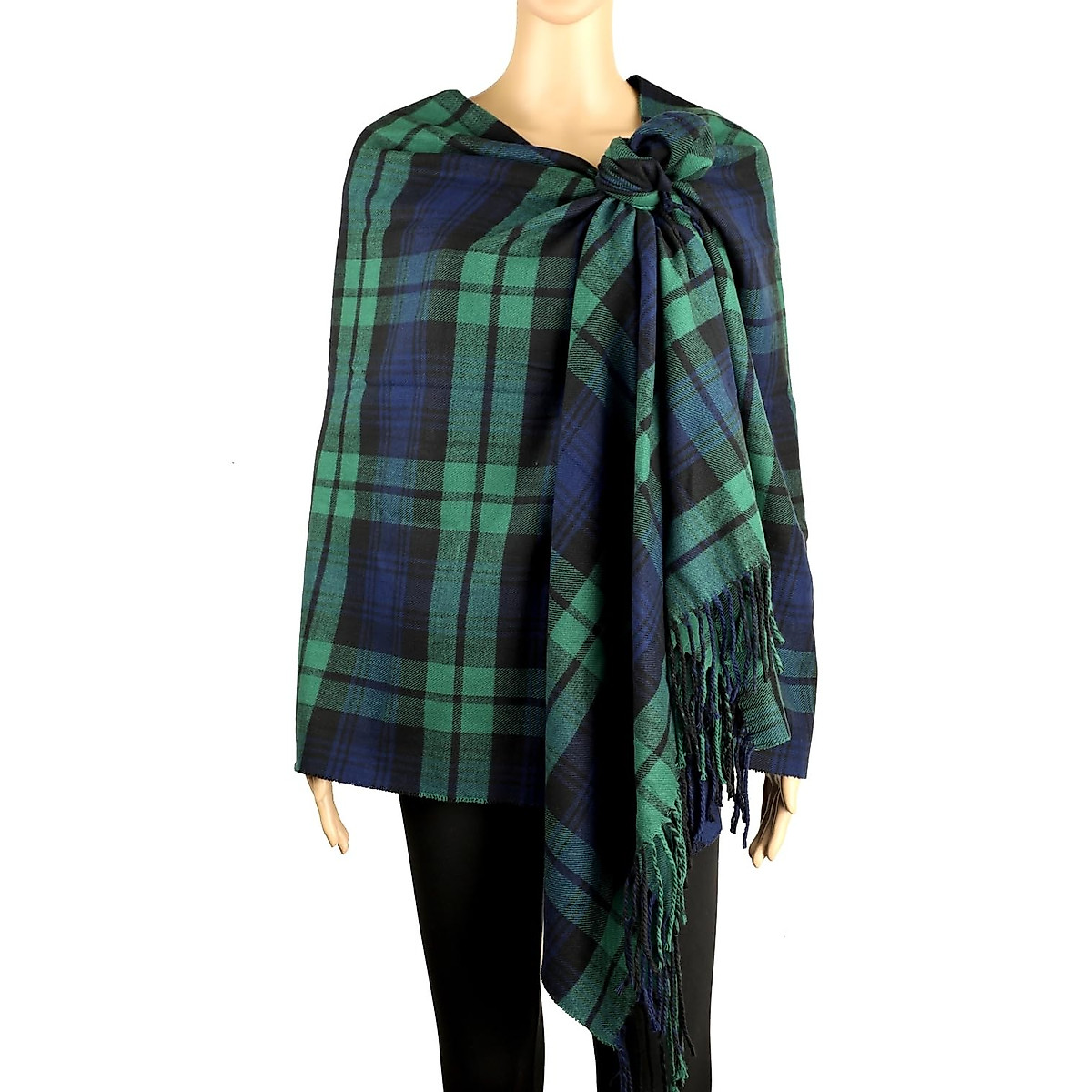 Achillea Long & Wide Scottish Tartan Plaid Large Cashmere Feel Blanket Scarf Check Shawl Wrap 80" x 29" (Green)