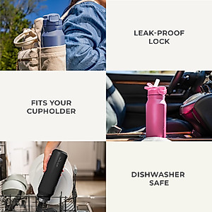 REDUCE 32 oz Hydrate Pro Stainless Steel Insulated Water Bottle - Flip Top Leak-Proof Lid, Dishwasher Safe, BPA-Free, Dual Wall Vacuum, Keeps Drinks Cold for 48 Hrs, Cup Holder Friendly - Black