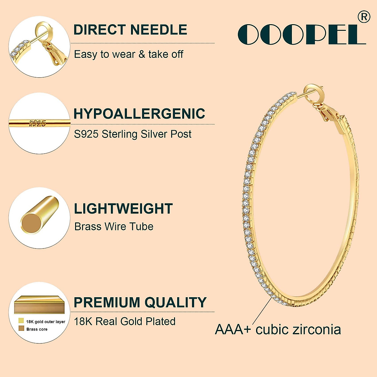 Gold Rhinestone Hoop Earrings Large Gold Hoop Earrings Cubic Zirconia Hoop Earrings Thin Rhinestones Round Hoop Earrings Women Big Gold Hoop Earrings Sparkly Hoop Earrings with Crystals for Womens