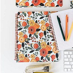 Steel Mill & Co Cute Large Spiral Notebook College Ruled, 11" x 9.5" with Durable Hardcover and 160 Lined Pages, Orange Floral