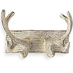 Comfify Vintage Cast Iron Deer Antlers Wall Mounted Hooks Antique Finish Metal Clothes Hanger Rack w/Hooks Deer Antlers Shape | Includes Screws and Anchors | in Antique White