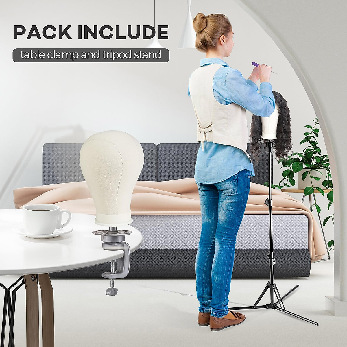 Neverland Beauty & Health 23 Inch Wig Stand Tripod with Mannequin Head, Wig Head Stand with Canvas Head for Wigs Making Display