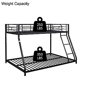 Lostcat Metal Bunk Bed Twin Over Full Size,Heavy Duty Low Bunkbeds with Ladder & Safety Guard Rails,for Kids Teens Adults,Space Saving & No Box Spring Need,Black