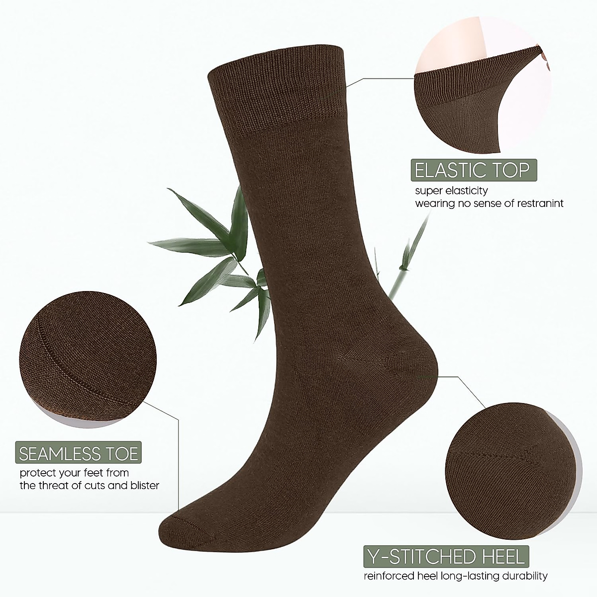 BampooPanPa Men's Max Cushioned Crew Socks, 4 Pair Comfortable Crew Men Socks, Seamless Stretchy Casual Sports Socks, Brown(4 Pairs),9-11