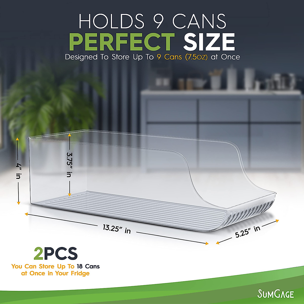 SUMGAGE Soda Can Organizer for Refrigerator Set of 2, Clear Storage Bins for Kitchen Pantry, Freezer, Countertops, Cabinets, Open Front and Shatter-Proof Organization Bins, Holds Up To 9 Cans