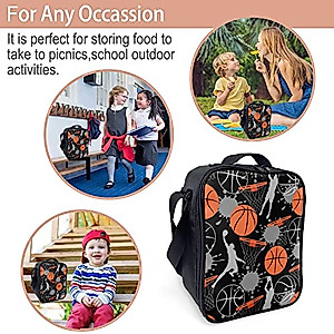 CEZEHAJI Kids Lunch Box, Insulated Lunch Bag for Girls&Boys, Basketball Lunch Bag with Shoulder Strap, School Bento Lunch Box for Kids Toddlers Teens, Black Reusable Cooler Thermal Meal Tote Kit