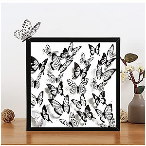 HZMM 72 Pcs 3D Butterfly Wall Stickers, Waterproof PVC, Black & White, Removable Paper Decals with Sticky Dots for Window, Furniture, Wedding, Baby Kids Bedroom Christmas DIY Decor