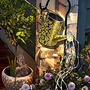 Solar Watering Can Garden Lights - Solar Lights Outdoor Garden Ornaments Waterproof Large Yard Statues Retro Copper Decorations for Home Patio with 35" Shepherd Hook