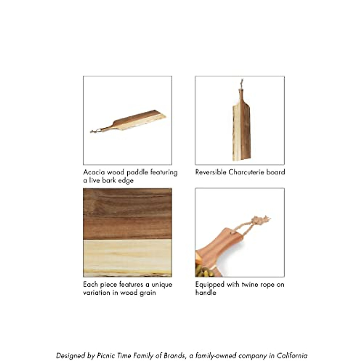 TOSCANA - a Picnic Time brand - Artisan 30" Acacia Charcuterie Board with Raw Wood Edge, Cheese Board, Serving Platter, (Acacia Wood)