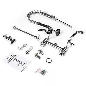 CWM Commercial Sink Faucet with Sprayer,Pre-Rinse Kitchen Brass Constructed Polished Chrome with Pull Down Sprayer 26"Height 8" Center with 8" Add-on Spout Deck Mounted